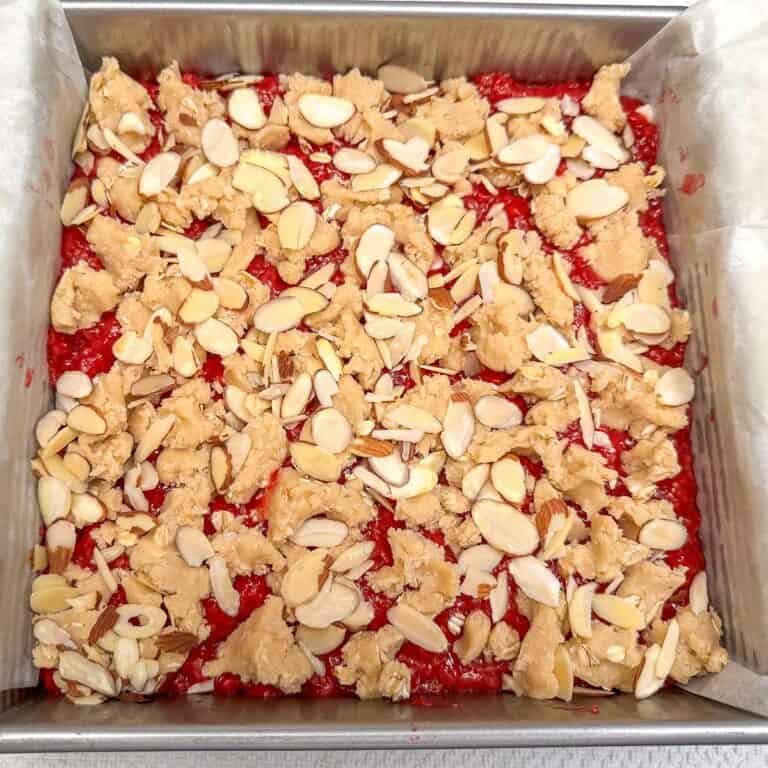 Raspberry White Chocolate Almond Shortbread Bars - My Cookie Journey